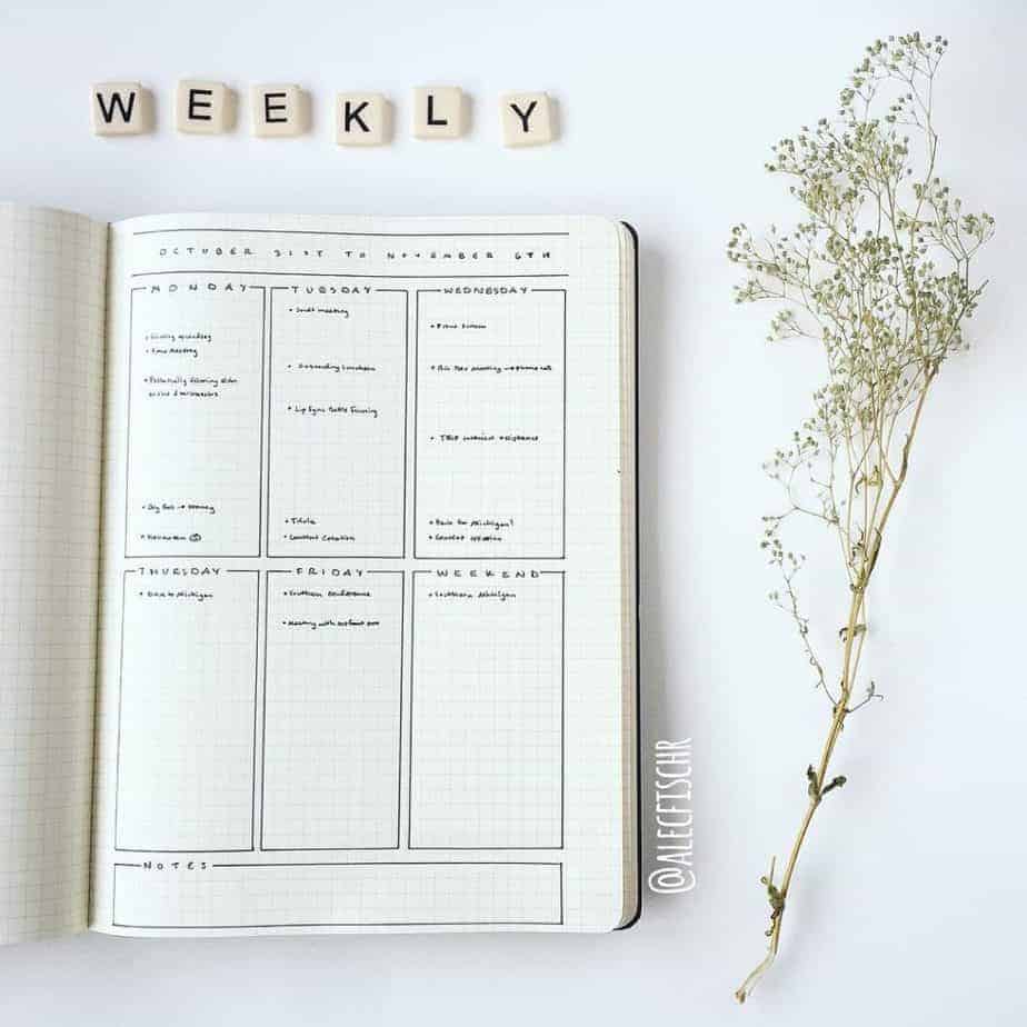 Minimalist One-Page Bullet Journal Weekly Spread Ideas