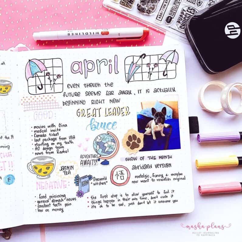 Monthly Review Bullet Journal Page Ideas | Masha Plans
