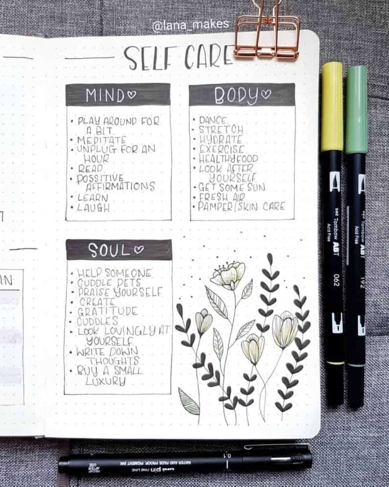 25+ Inspirational Self Care Bullet Journal Page Ideas | Masha Plans