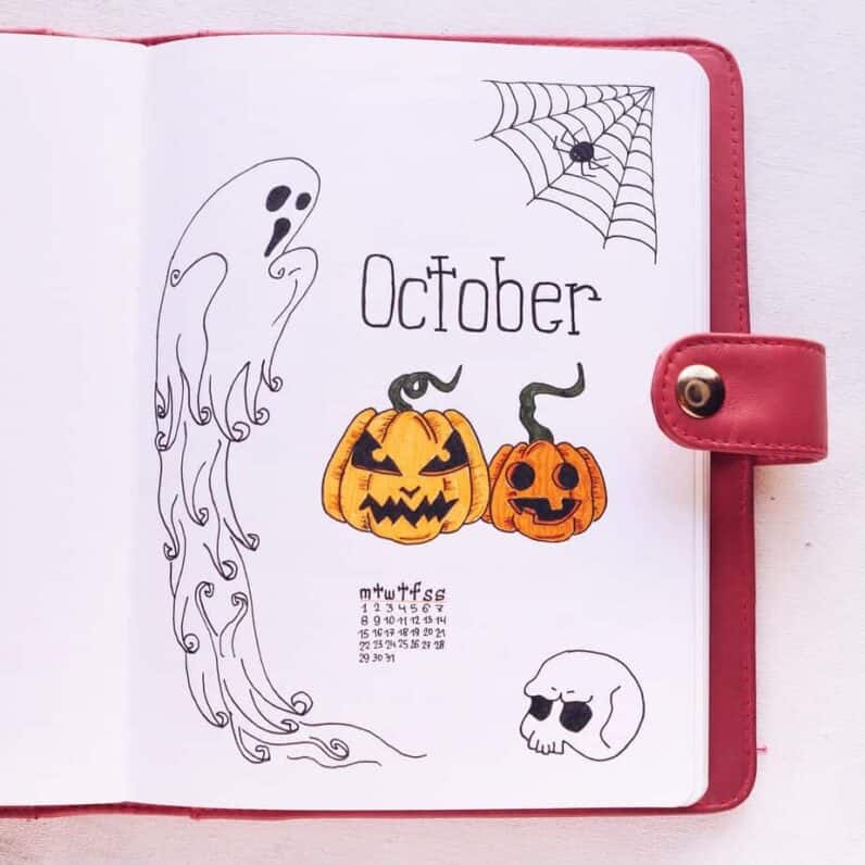 Enchanting & Spooky October Bullet Journal Cover Page Ideas | Masha Plans