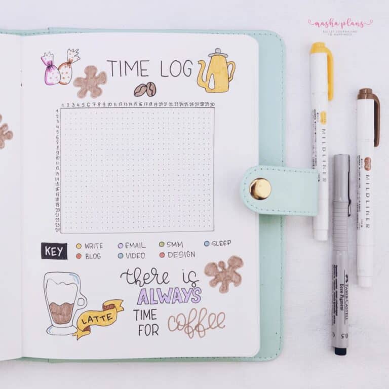 Bullet Journal Time Log For Successful Time Management | Masha Plans
