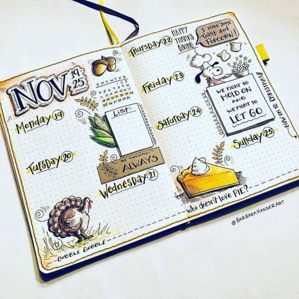 19+ Fun & Useful Thanksgiving Bullet Journal Ideas - Masha Plans