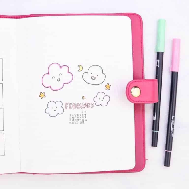 February Bullet Journal Setup - Clouds Theme | Masha Plans
