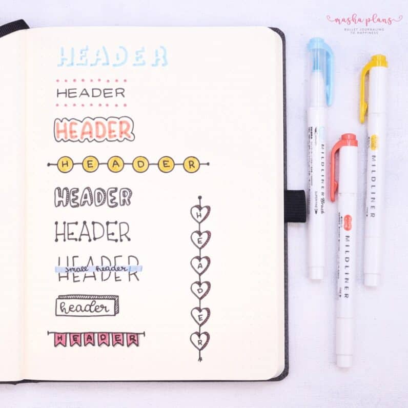 21 Easy And Cute Bullet Journal Headers | Masha Plans