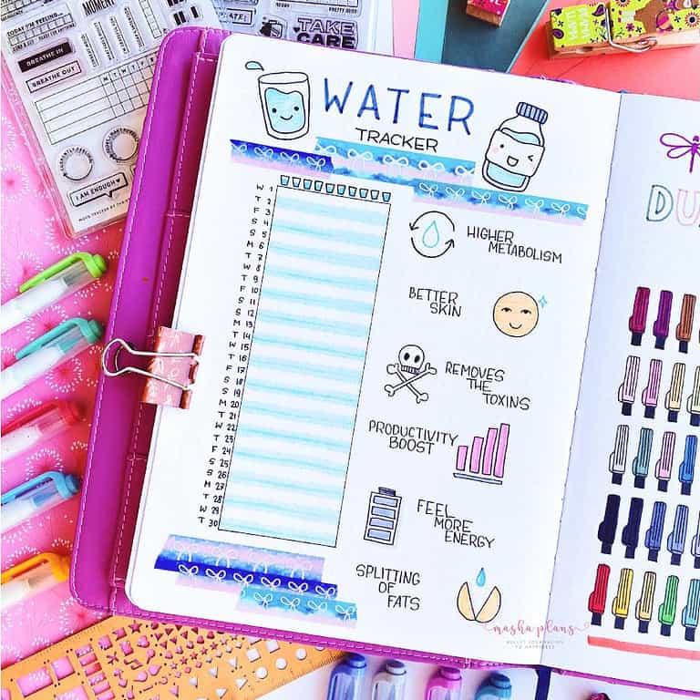 Bullet Journal Water Tracker Inspirations + Free Printable