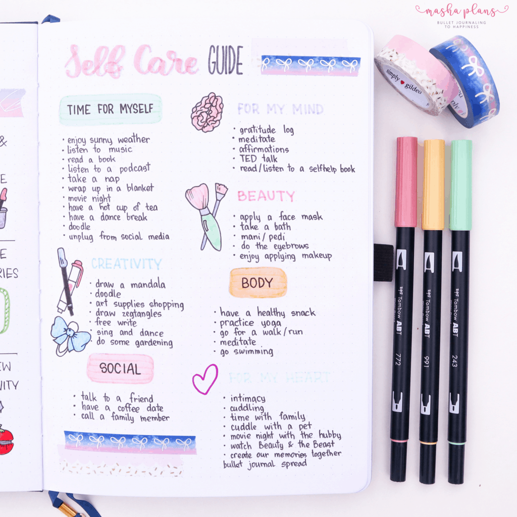25+ Inspirational Self Care Bullet Journal Page Ideas | Masha Plans