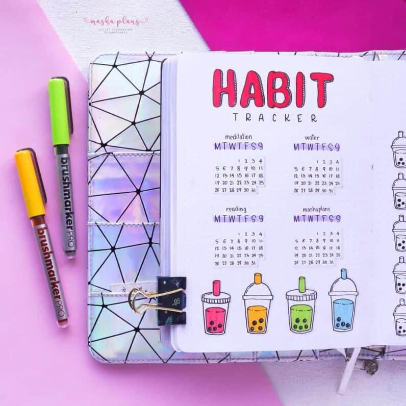 Bubble (Boba) Tea Bullet Journal Theme Inspirations | Masha Plans