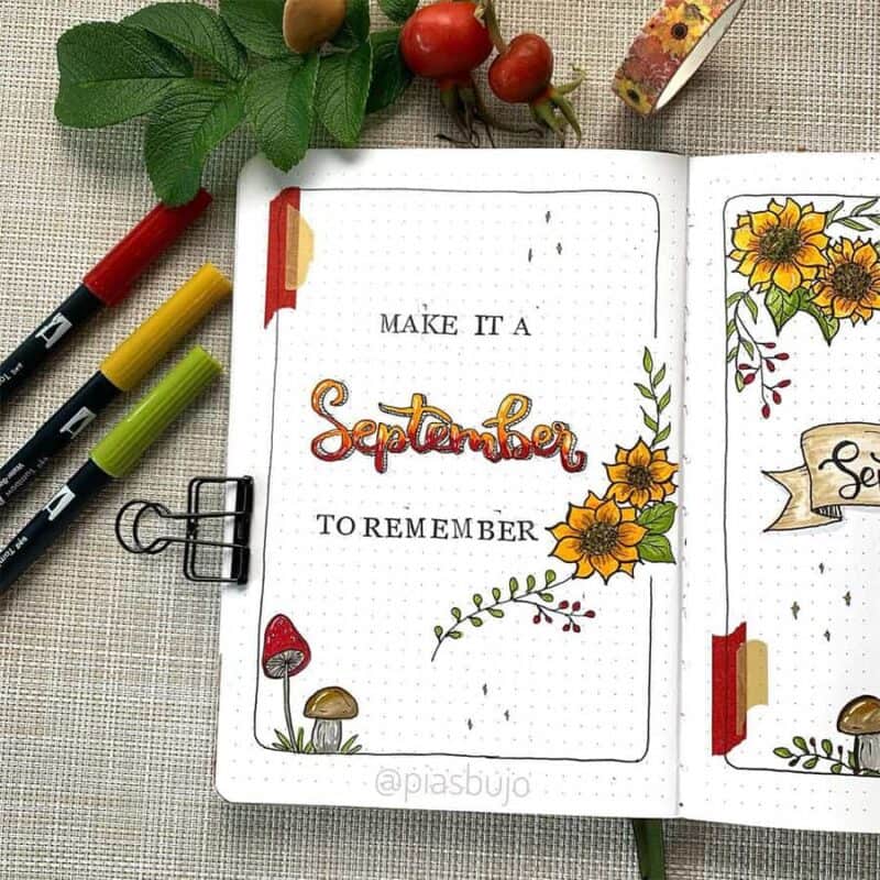 35+ September Bullet Journal Cover Page Ideas | Masha Plans