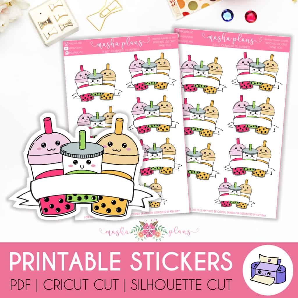 Boba Tea Banner Printable Stickers | Masha Plans