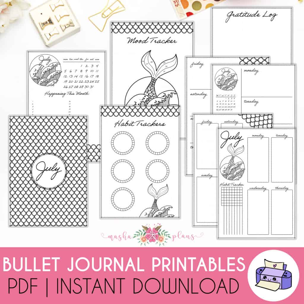 Printable July 2021 Bullet Journal Setup | Masha Plans