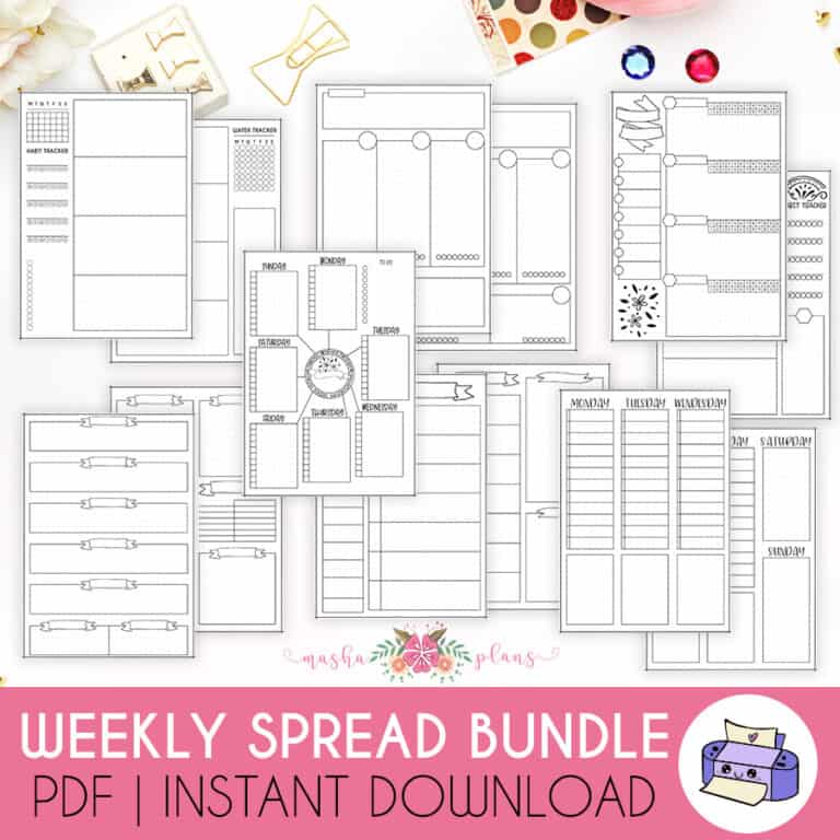 7 More Printable Bullet Journal Weekly Spreads Bundle | Masha Plans