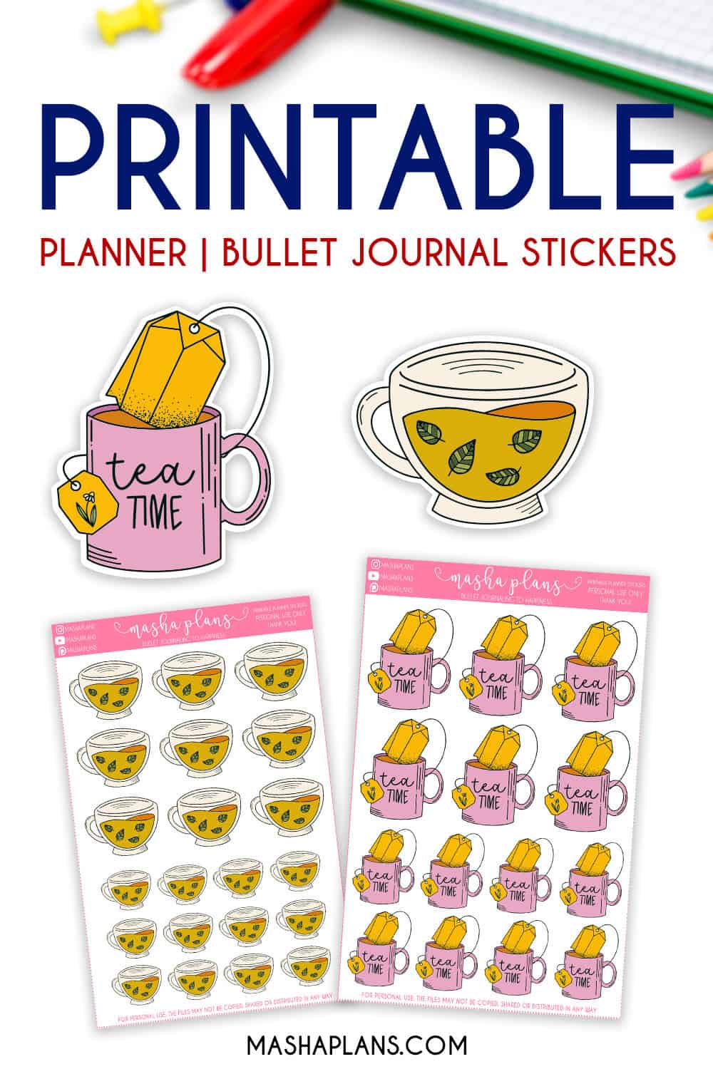 Tea Time Printable Stickers | Masha Plans