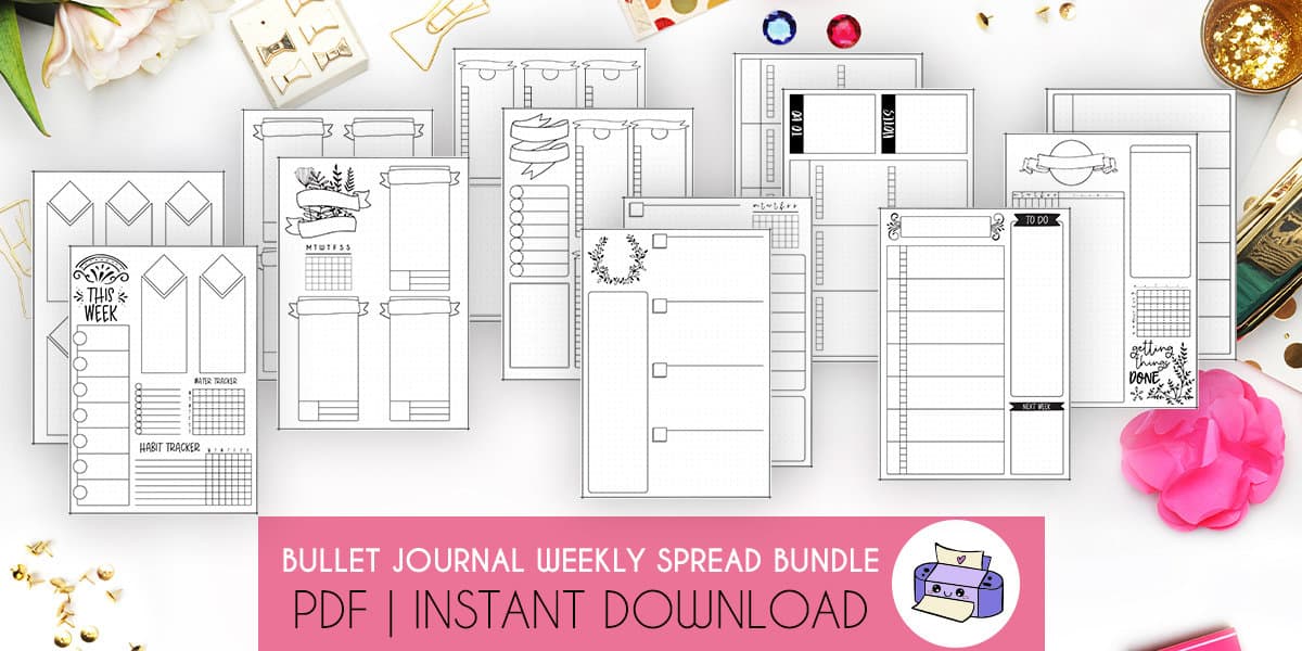 7 Printable Bullet Journal Weekly Spreads Bundle | Masha Plans