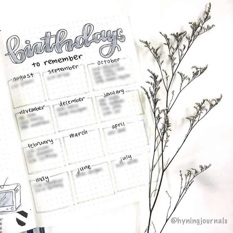 13 Birthday Tracker Bullet Journal Page Ideas
