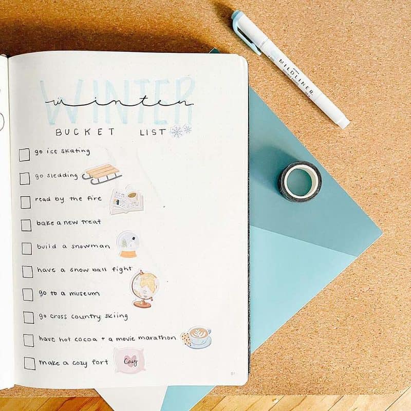 11 Winter Bucket List Bullet Journal Page Ideas | Masha Plans