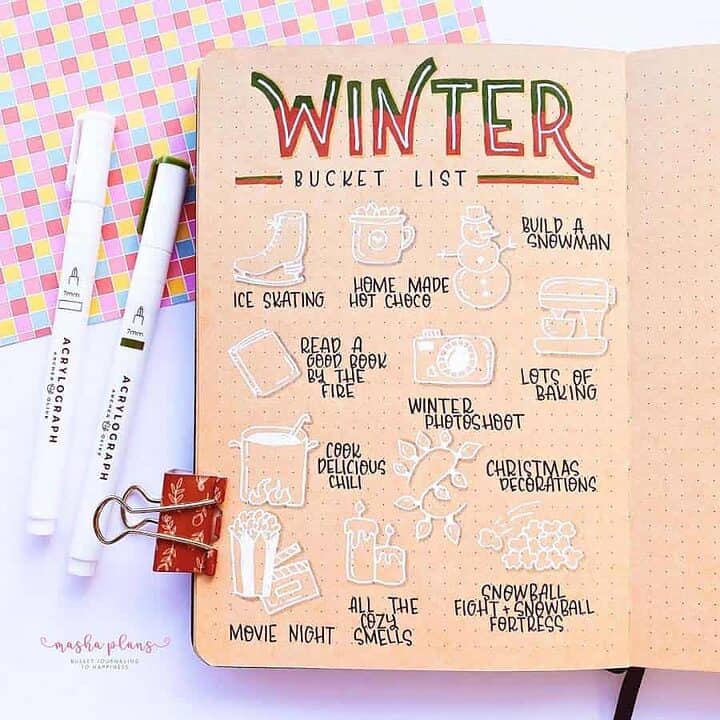 11 Winter Bucket List Bullet Journal Page Ideas | Masha Plans