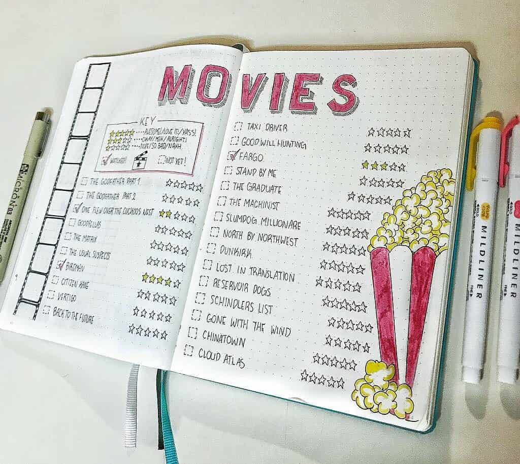 15 Movies & TV Series Tracker Bullet Journal Ideas