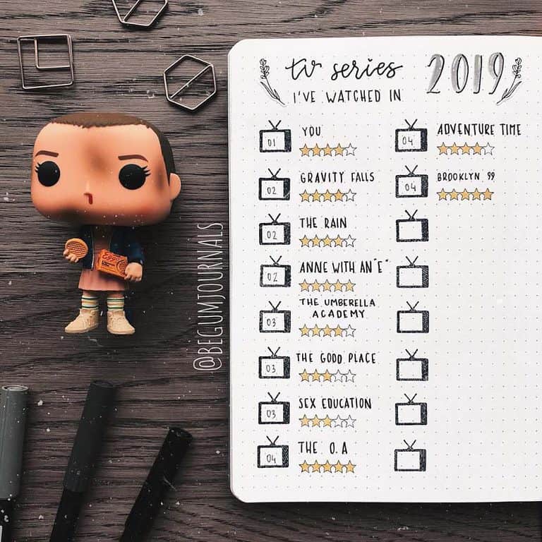 15 Movies & TV Series Tracker Bullet Journal Ideas