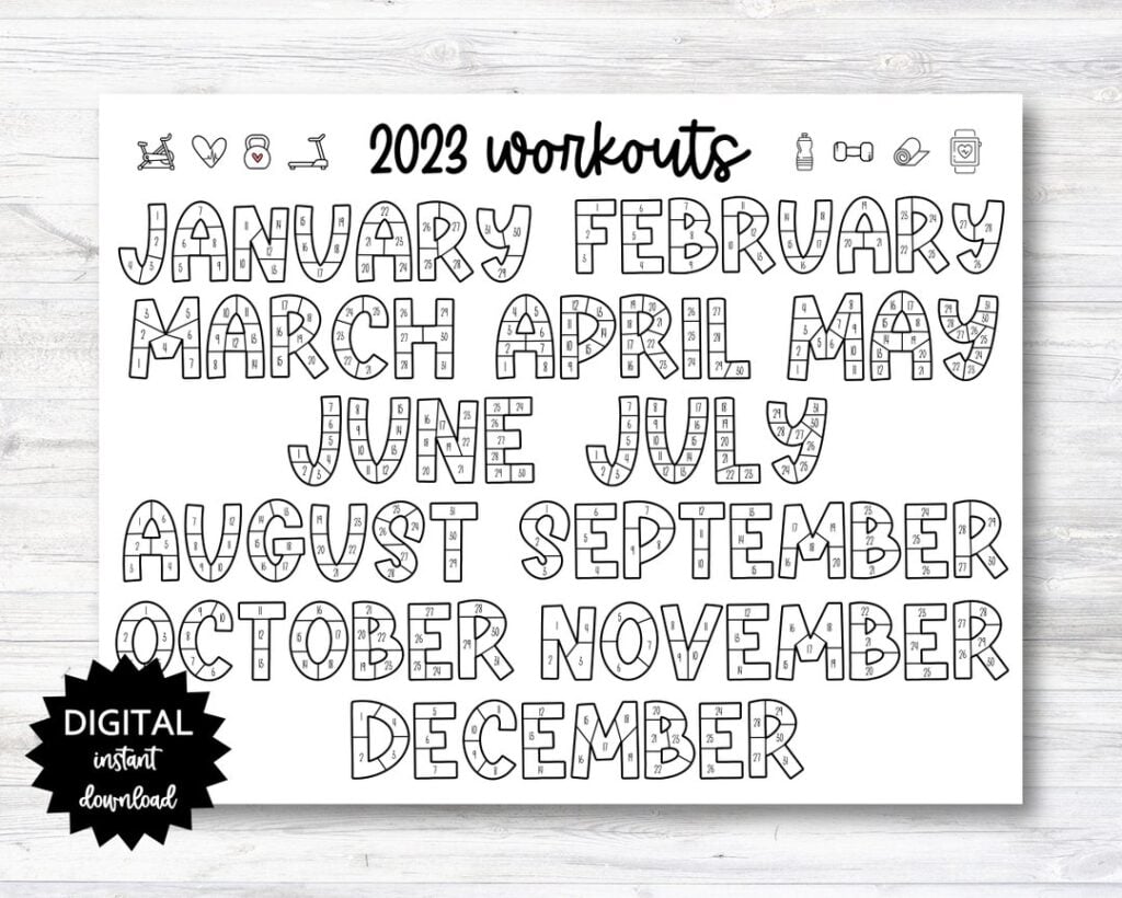 Yearly Workout Trackers For Your Bullet Journal | Masha Plans