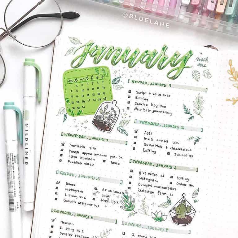 Bullet Journal One Page Weekly Spread Inspirations