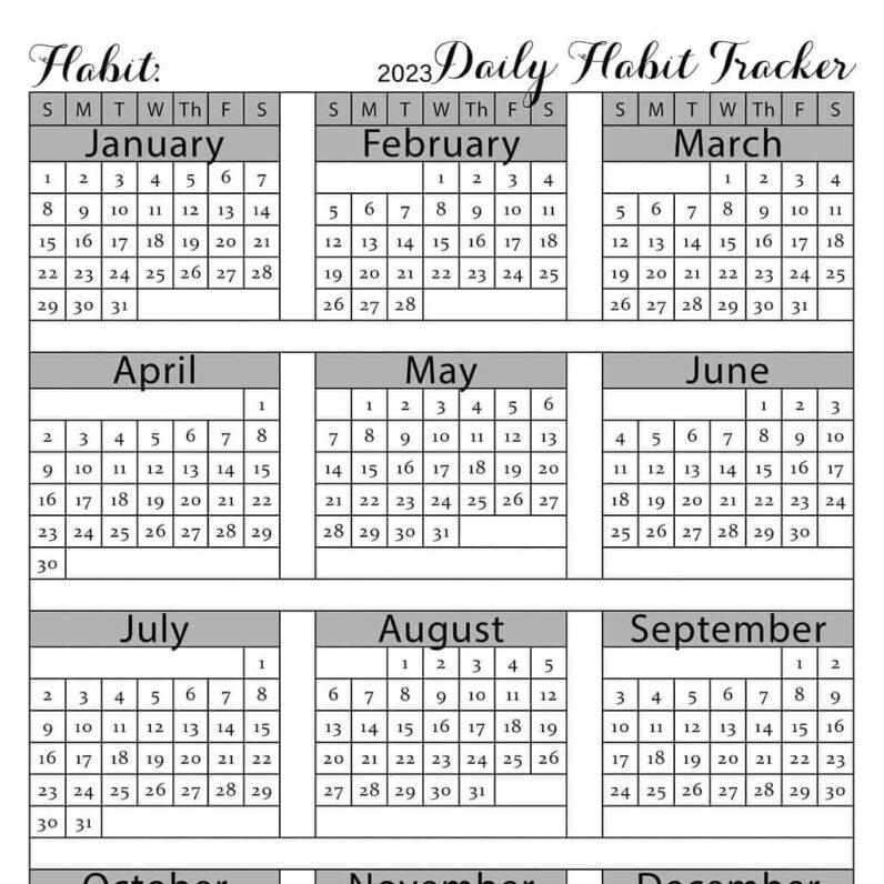Free Yearly Habit Tracker Printables