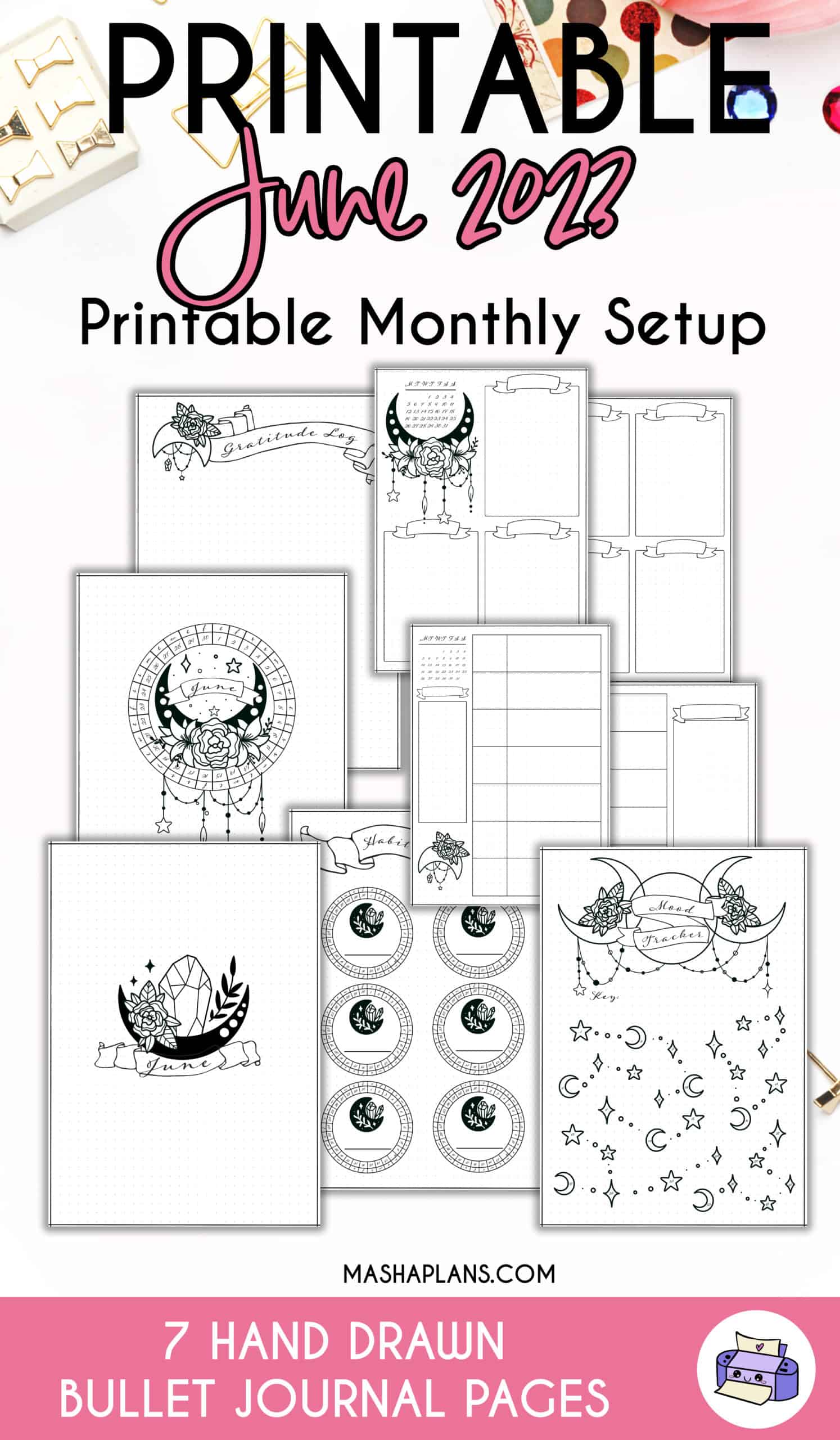 June 2023 Printable Bullet Journal Setup | Masha Plans