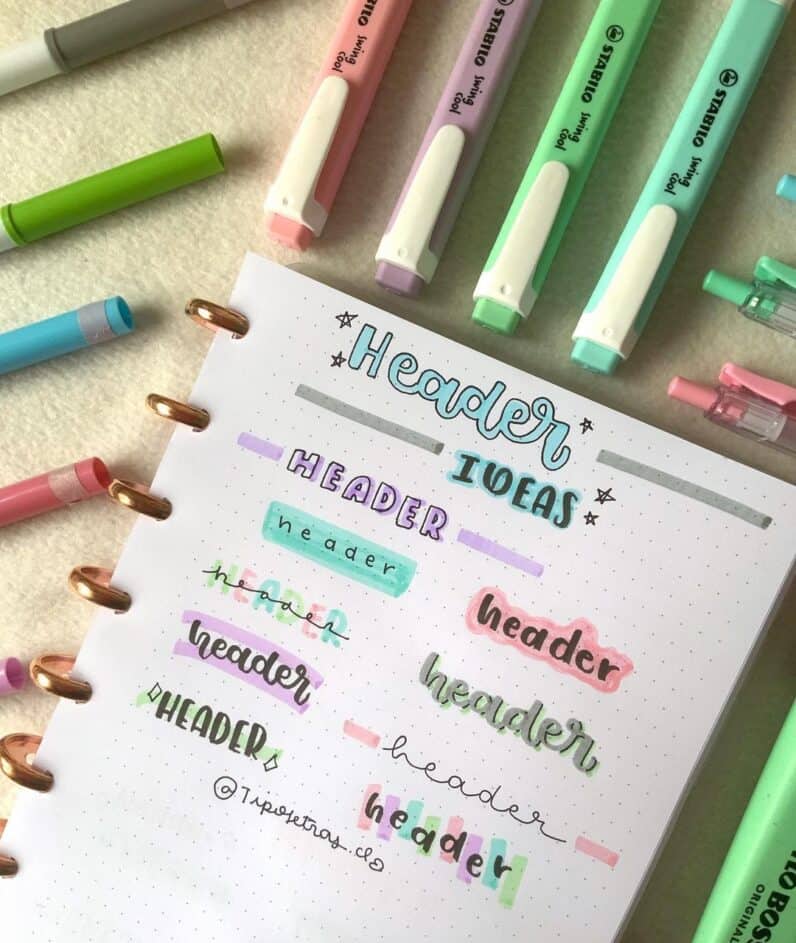 Bullet Journal Header Ideas With Highlighter | Masha Plans
