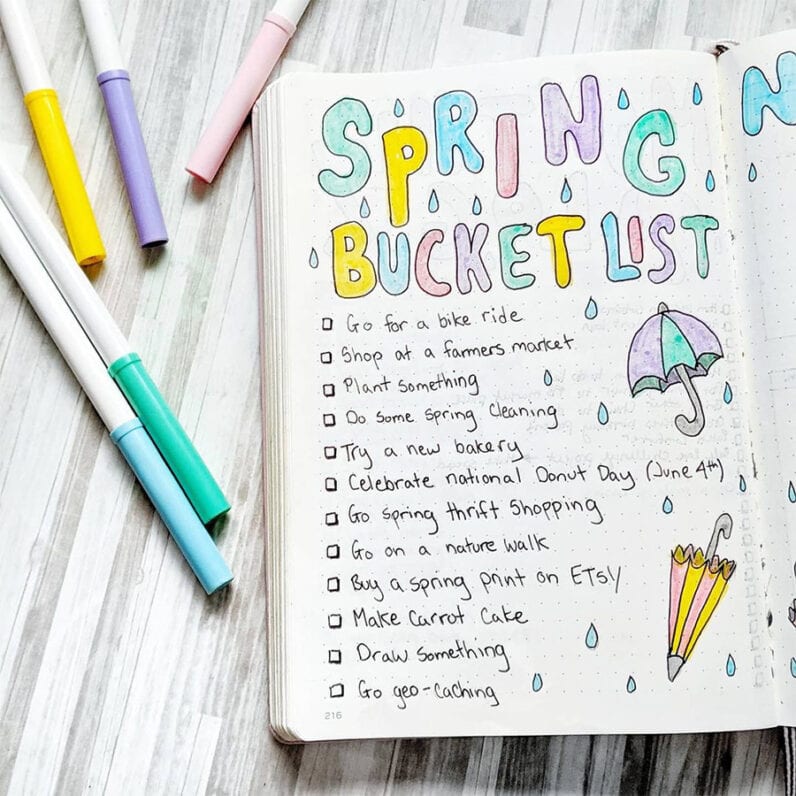 11 Bullet Journal Spring Bucket List Inspirations