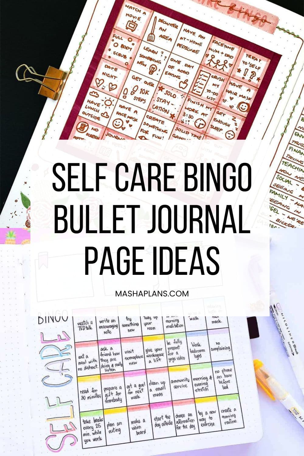 11 Self Care Bingo Bullet Journal Page Ideas
