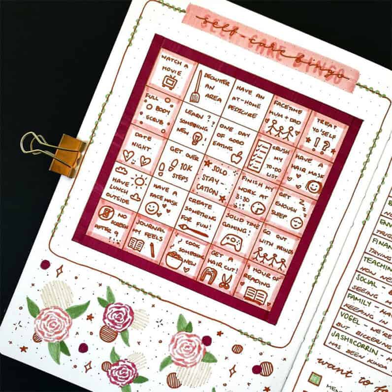 11 Self Care Bingo Bullet Journal Page Ideas