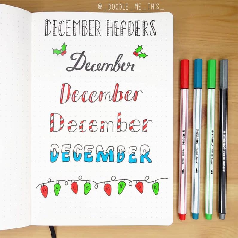 Bullet Journal Christmas Header Ideas