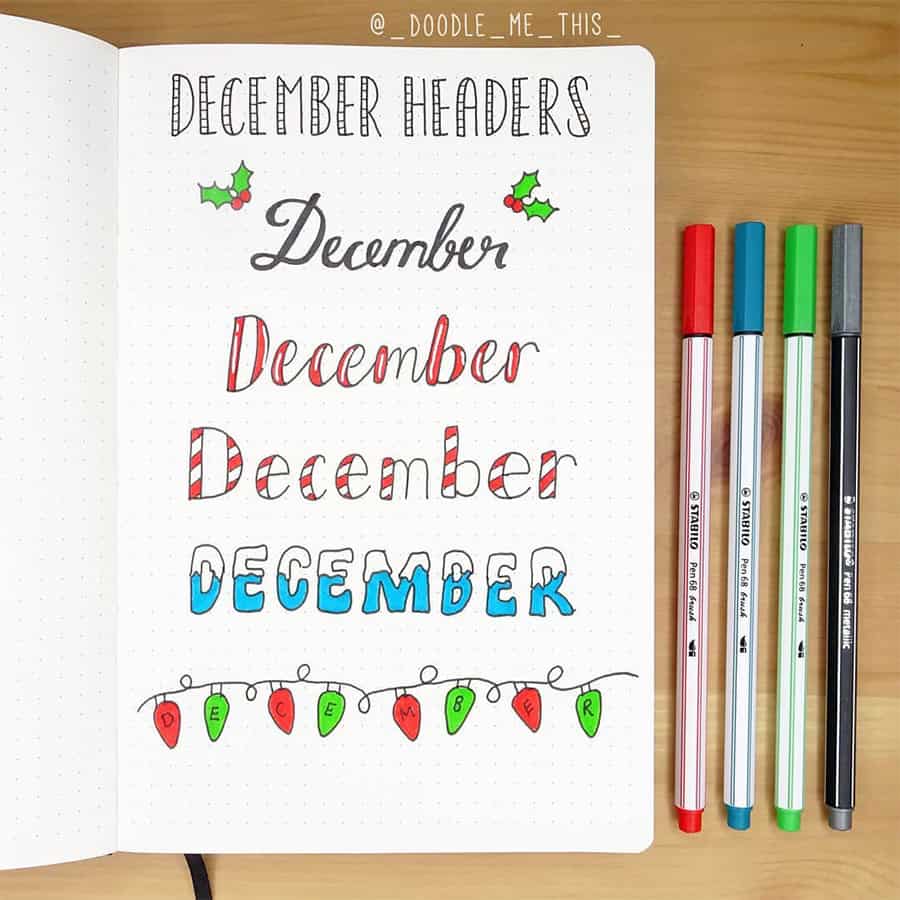 Bullet Journal Christmas Header Ideas