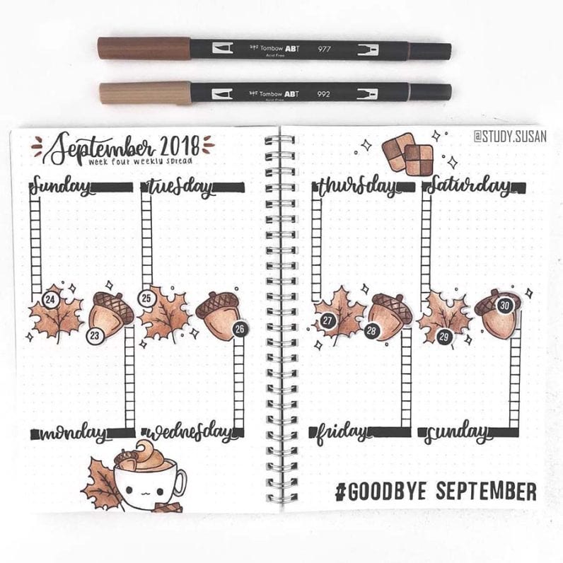 13 September Fall Theme Bullet Journal Inspirations