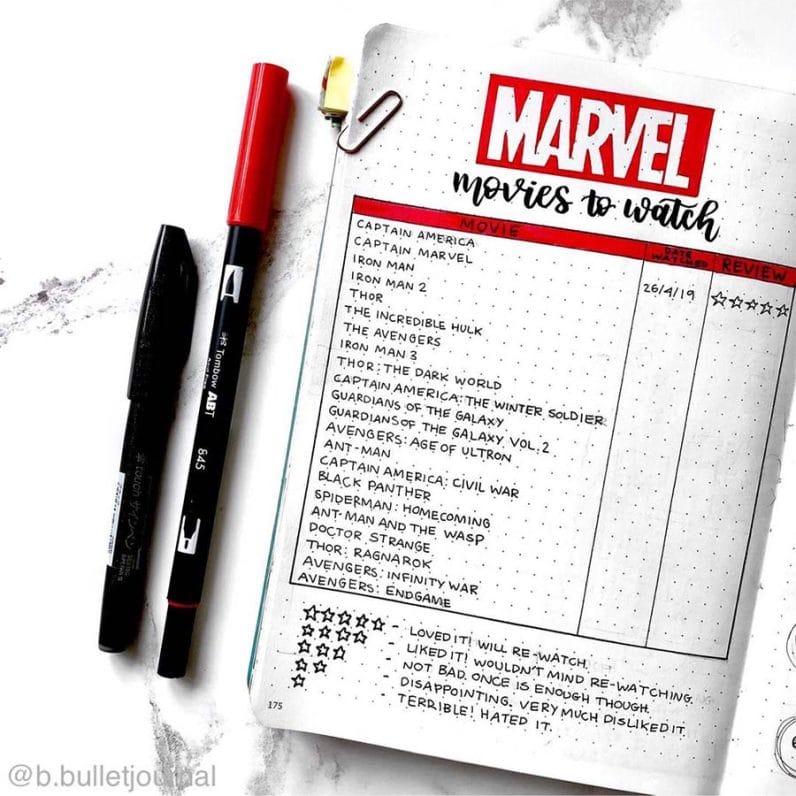 13 Creative Bullet Journal Movie Tracker Ideas