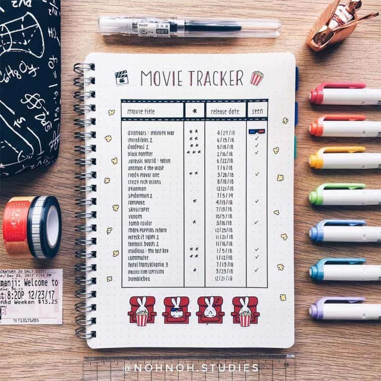13 Creative Bullet Journal Movie Tracker Ideas