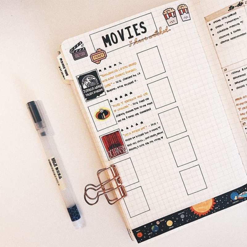 13 Creative Bullet Journal Movie Tracker Ideas