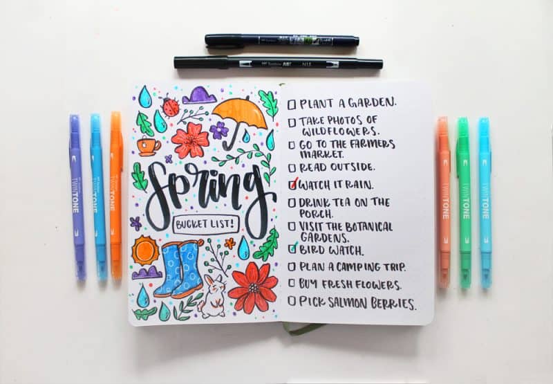 13 Spring Bucket List Bullet Journal Page Ideas