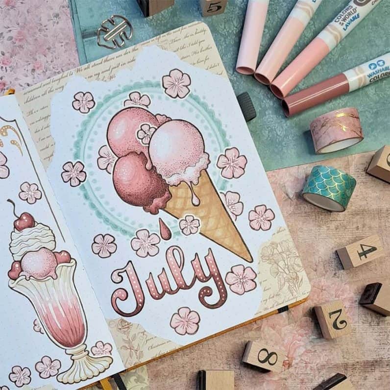 19 Sprinkly Ice Cream Bullet Journal Theme Inspirations