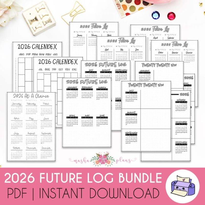 2026 Bullet Journal Future Log Bundle | Masha Plans