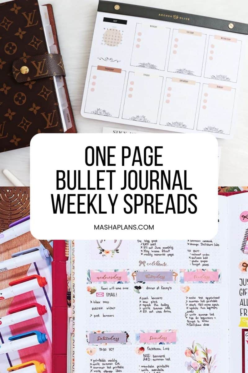 Bullet Journal One Page Weekly Spread Inspirations