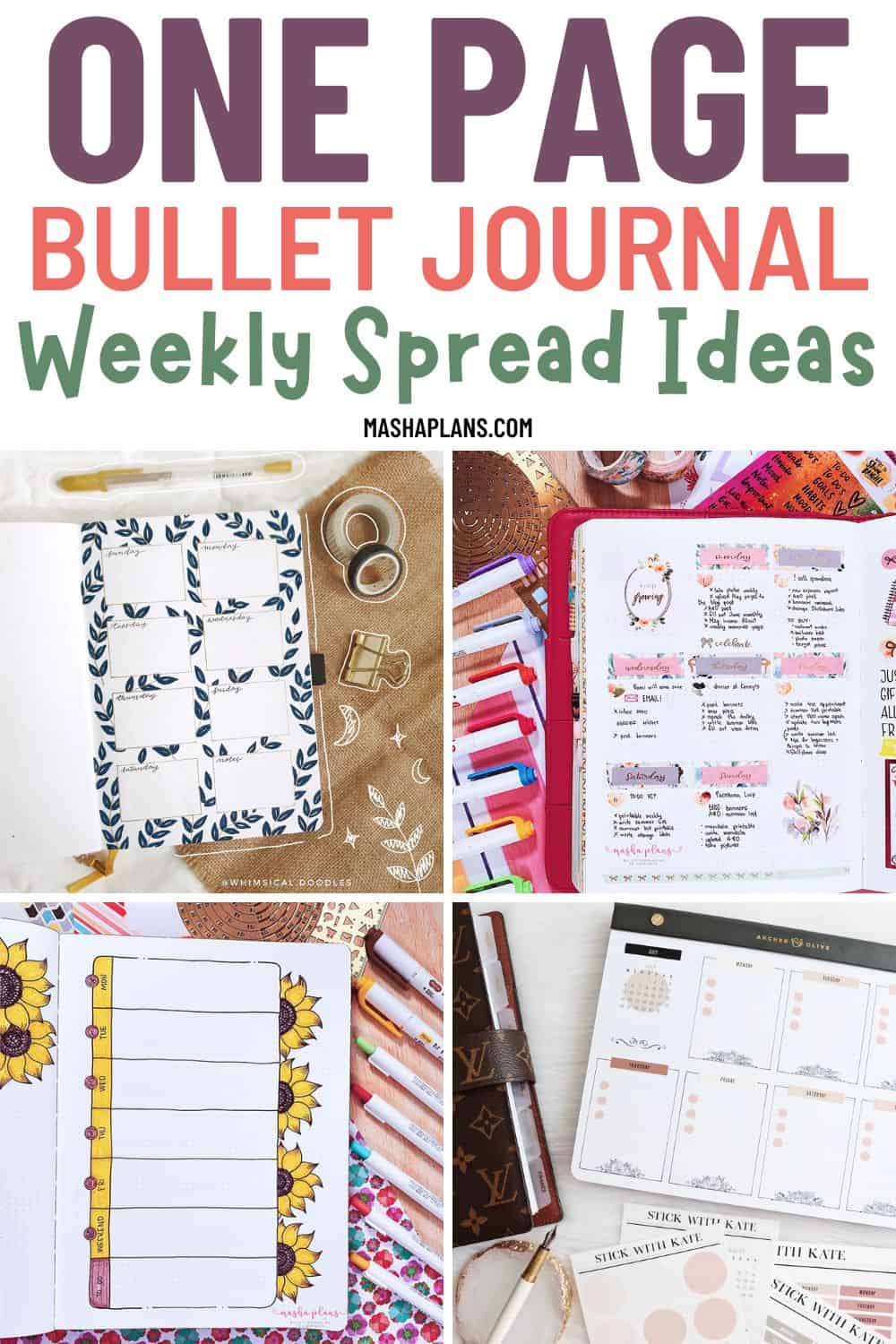 Bullet Journal One Page Weekly Spread Inspirations